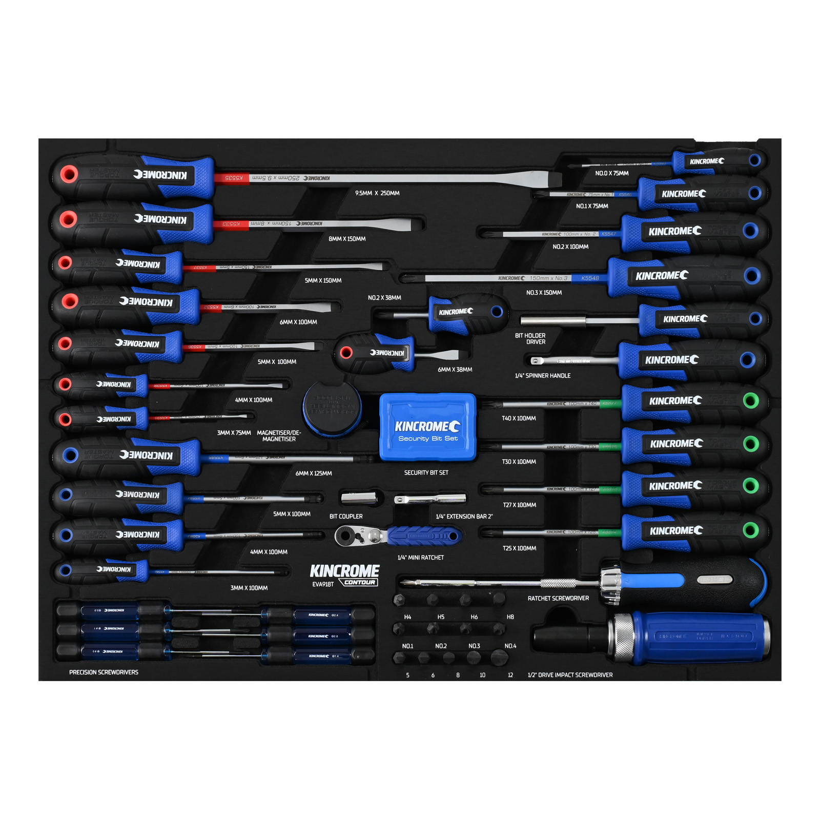 CONTOUR 88 Piece TorqueMaster Screwdrivers Fastening EVA Tray Kincrome Tools Kincrome