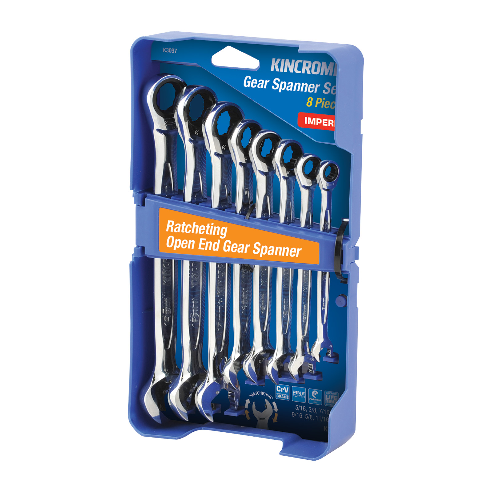 Ratcheting Open End Gear Spanner Set 8 Piece Imperial Kincrome Tools Kincrome